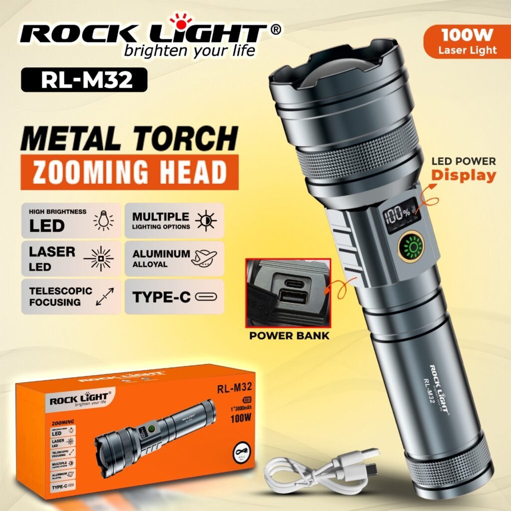 RL-M32 – Rechargeable Metal Torch for Home & Travel Safety - Rocklight ...