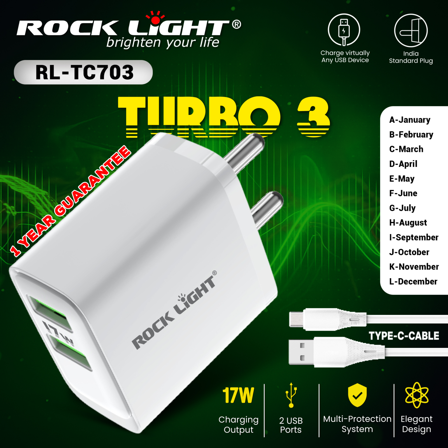 RL-TC703 (B-TC) dual port charger, fast mobile charger, Type C charger ...