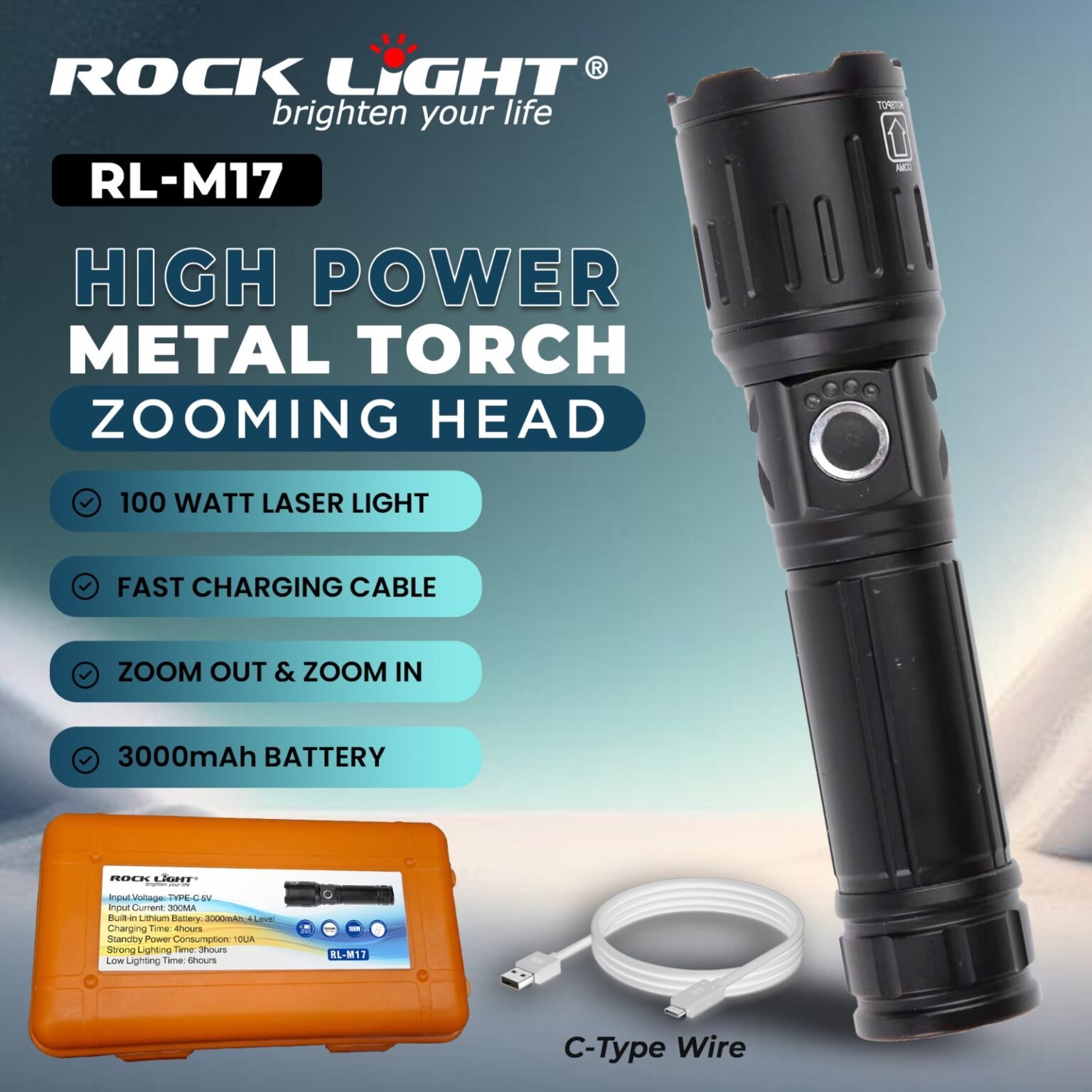 RL M17 durable Metal Torch light - Rocklight.co.in