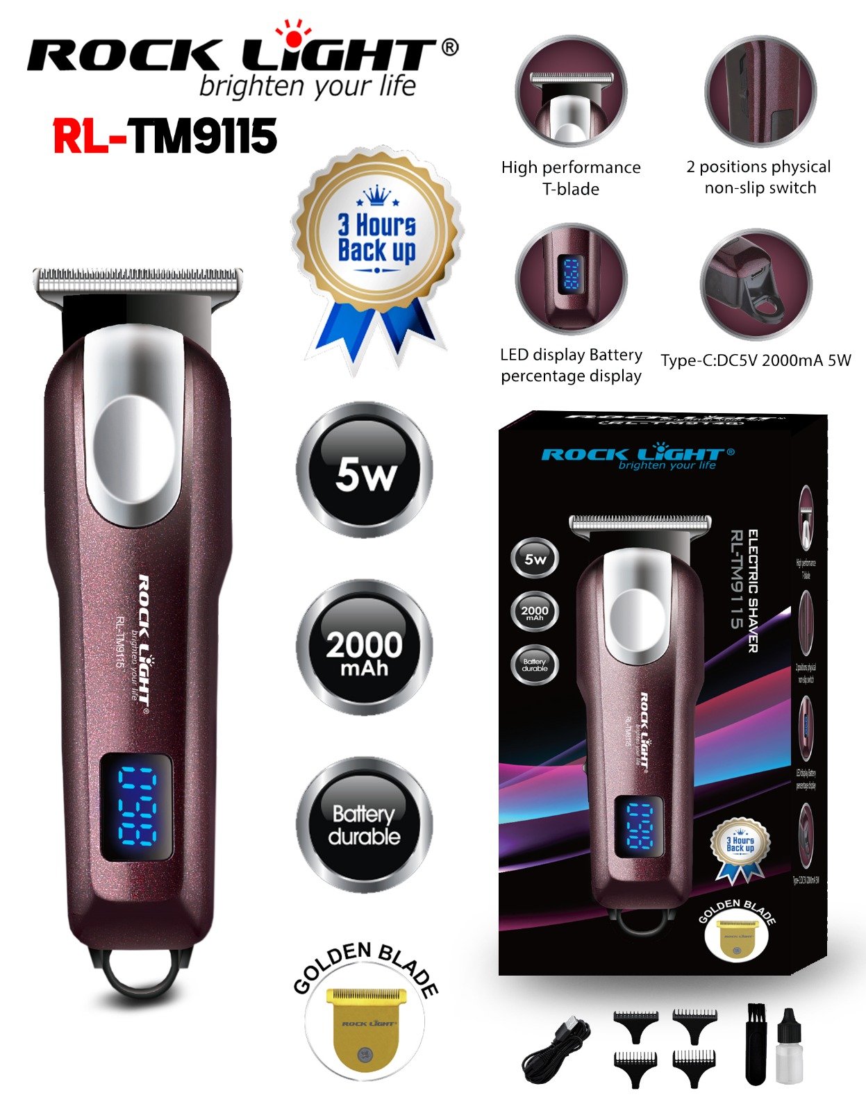 RL TM9115 Trimmer sharp stainless steel blades for clean trim ...