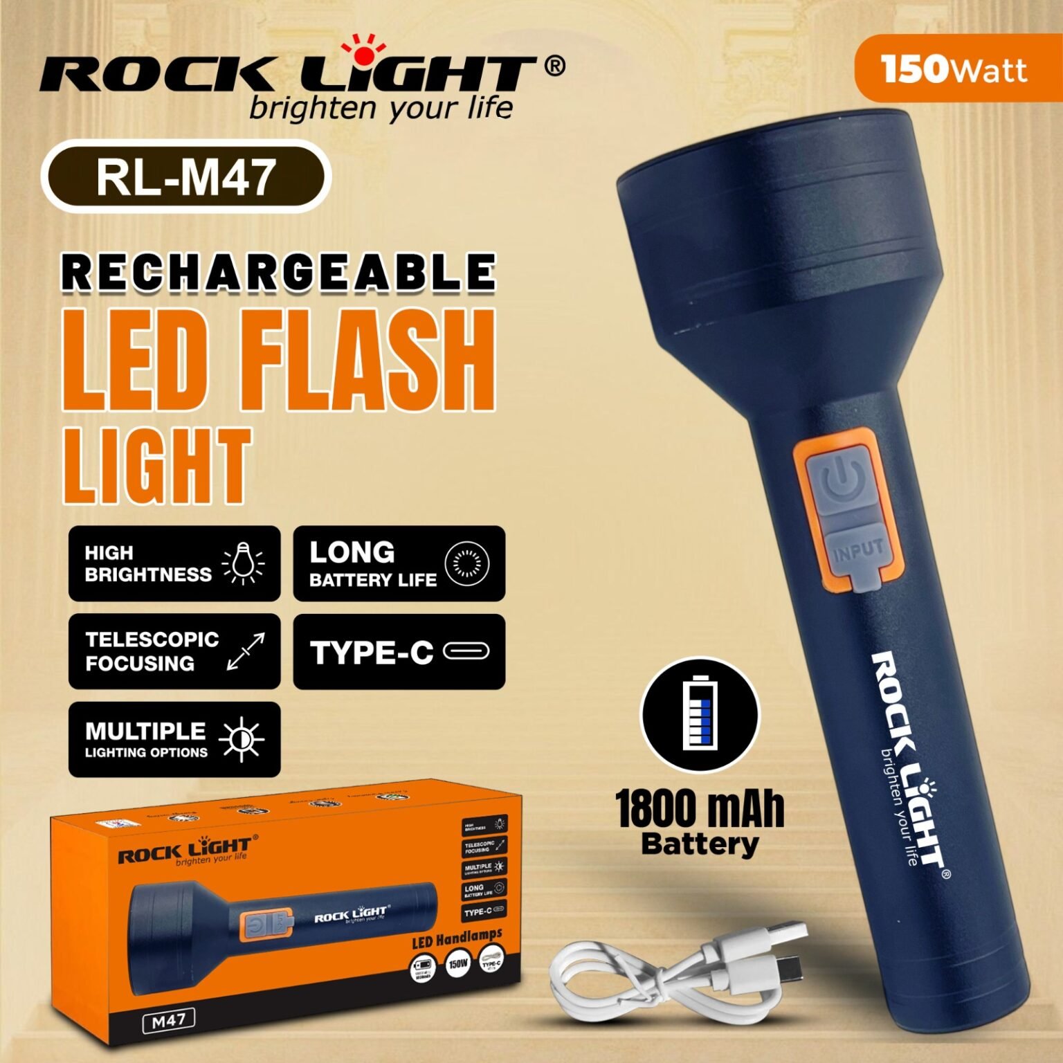 RL M47 strong body Metal Torch with energy-efficient light - Rocklight ...